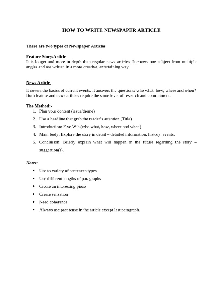 how to write newspaper article | PDF