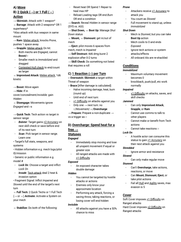 Lancer_Combat_Cheatsheet (1) | PDF | Military Technology
