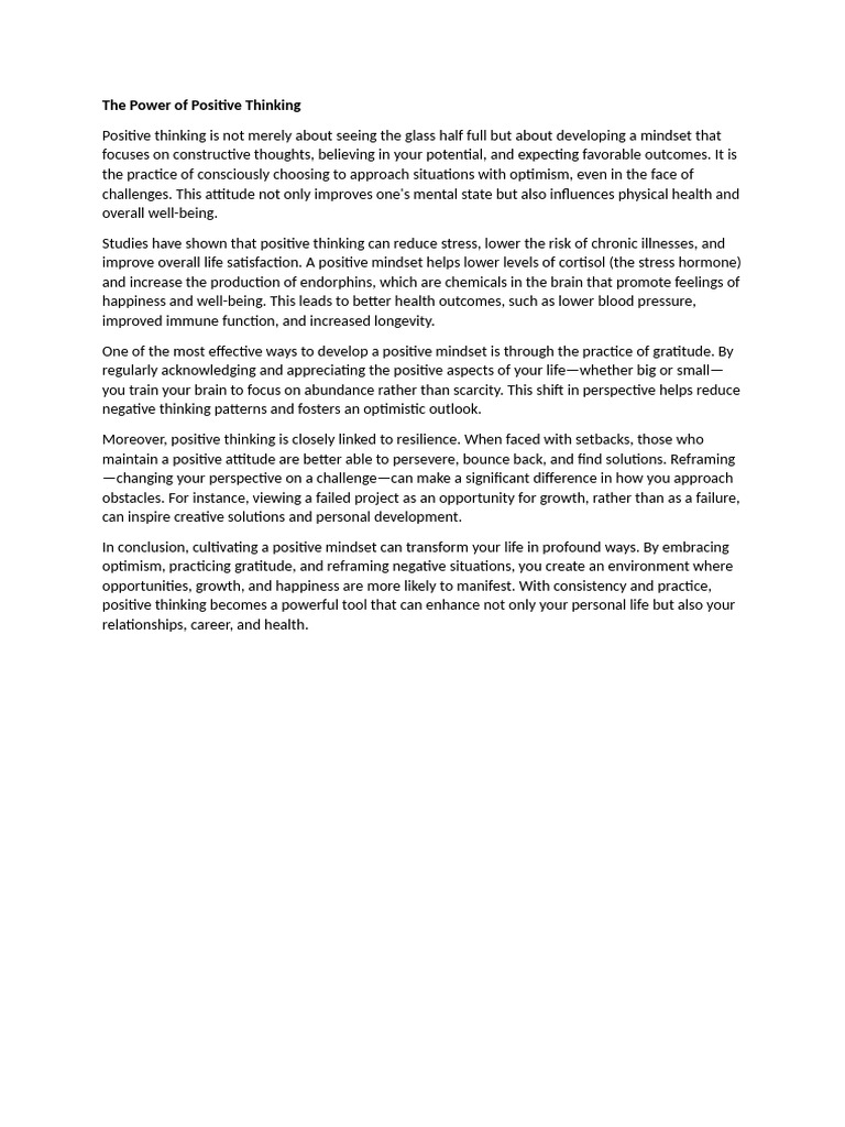 The Power of Positive Thinking | PDF