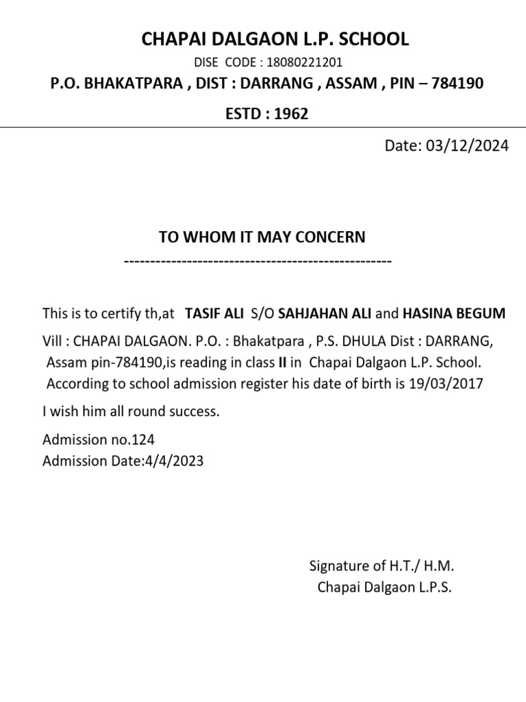 Chapai Dalgaon L P School Pad | PDF