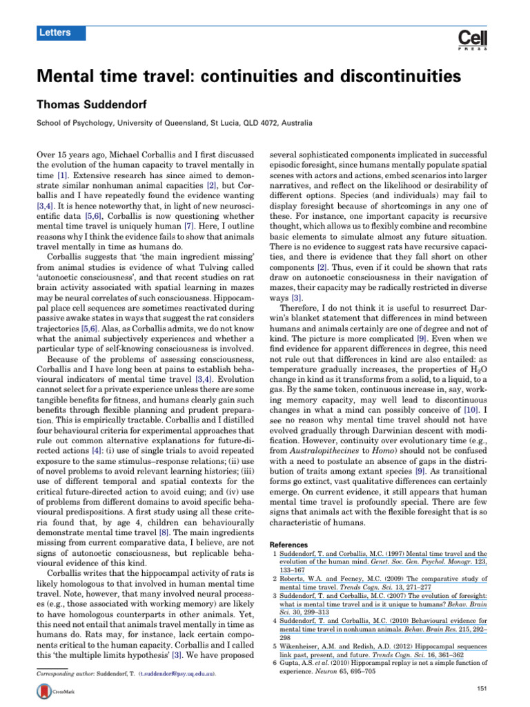 Mental Time Travel | PDF | Mind | Consciousness