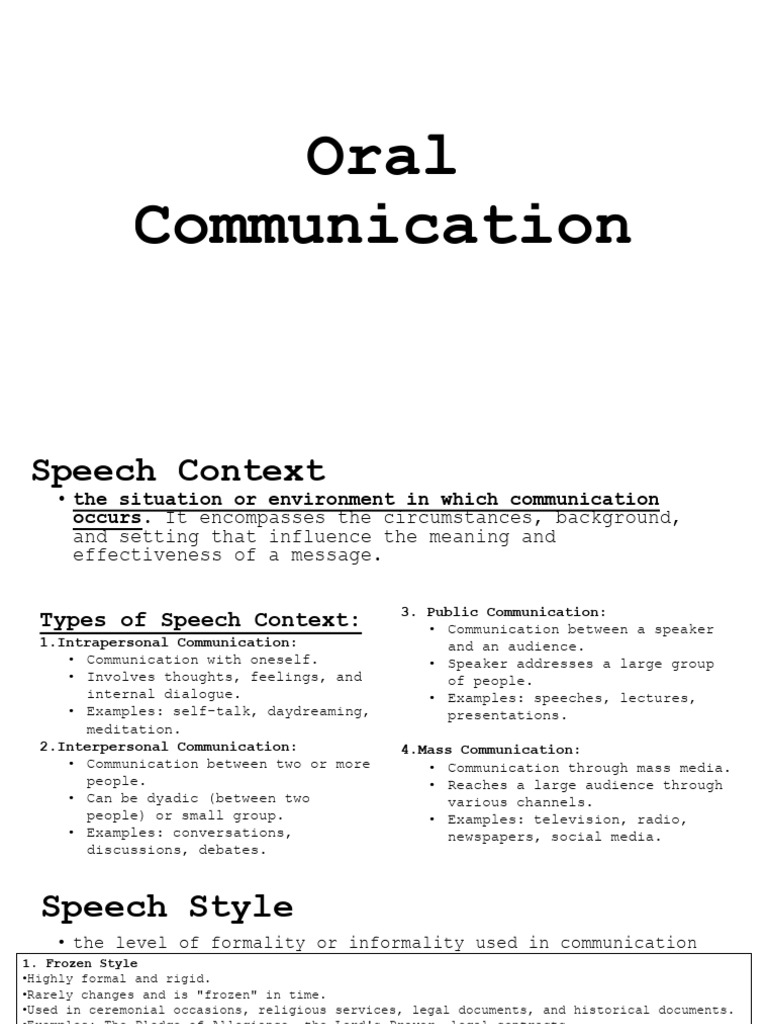 Types and Techniques of Oral Communication | PDF | Nonverbal ...