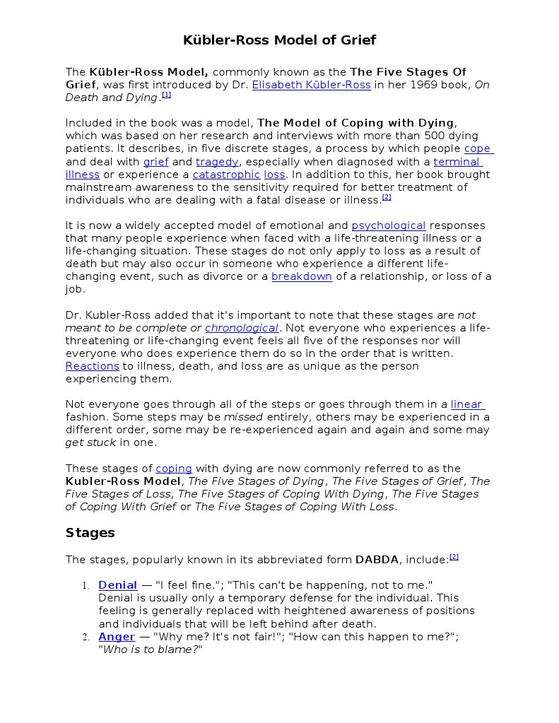 The Kble-Ross Model of Grief | PDF | Kübler Ross Model | Grief