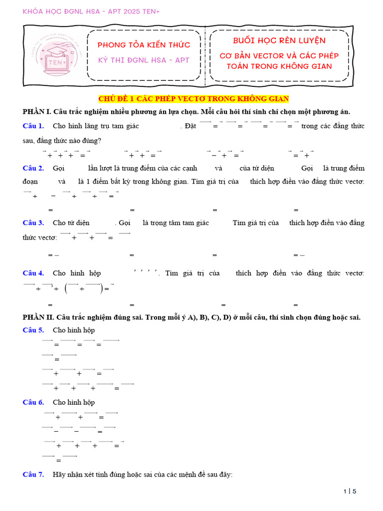 BTRL Buoi 01 Phep Toan Vector | PDF