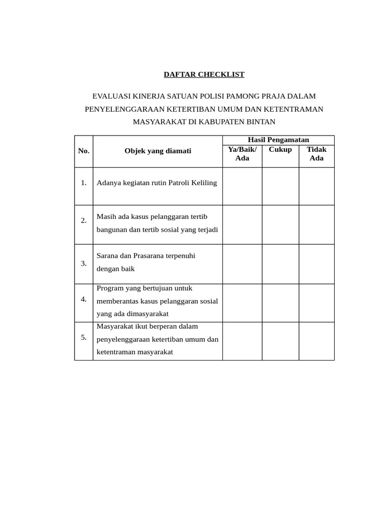 Daftar Checklist | PDF