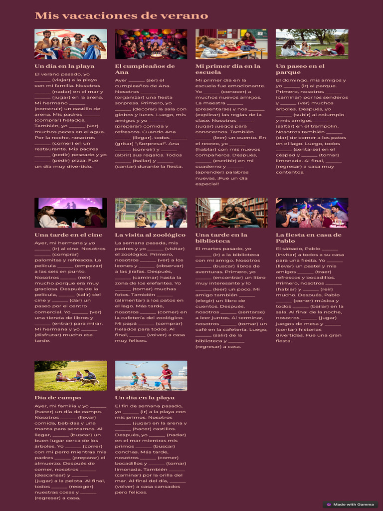 Mis Vacaciones de Verano El Verano Pasado | PDF