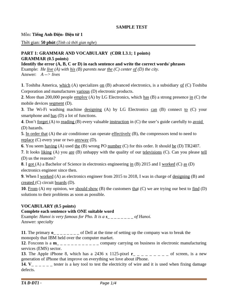 DT1 Sample Test | PDF | Direct Current | Power Inverter
