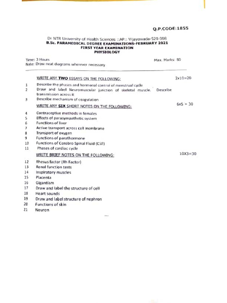 physiology question papers | PDF