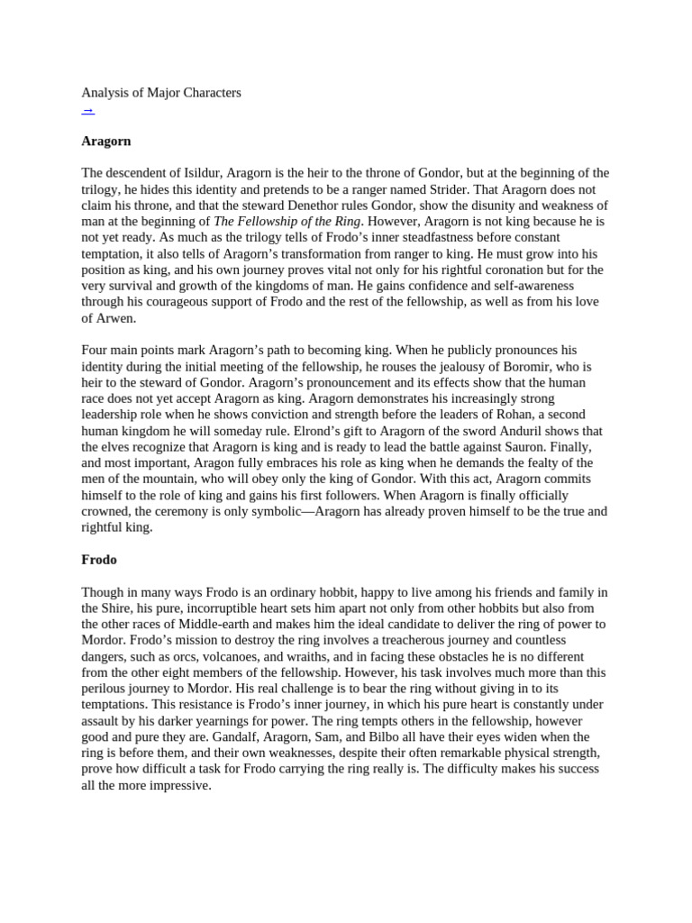 Analysis of Major Characters | PDF | Middle Earth Races | Fantasy