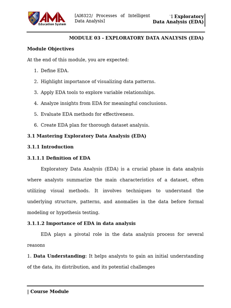 AI6322 - Module 3 - Exploratory Data Analysis (EDA) - MODULE | PDF ...