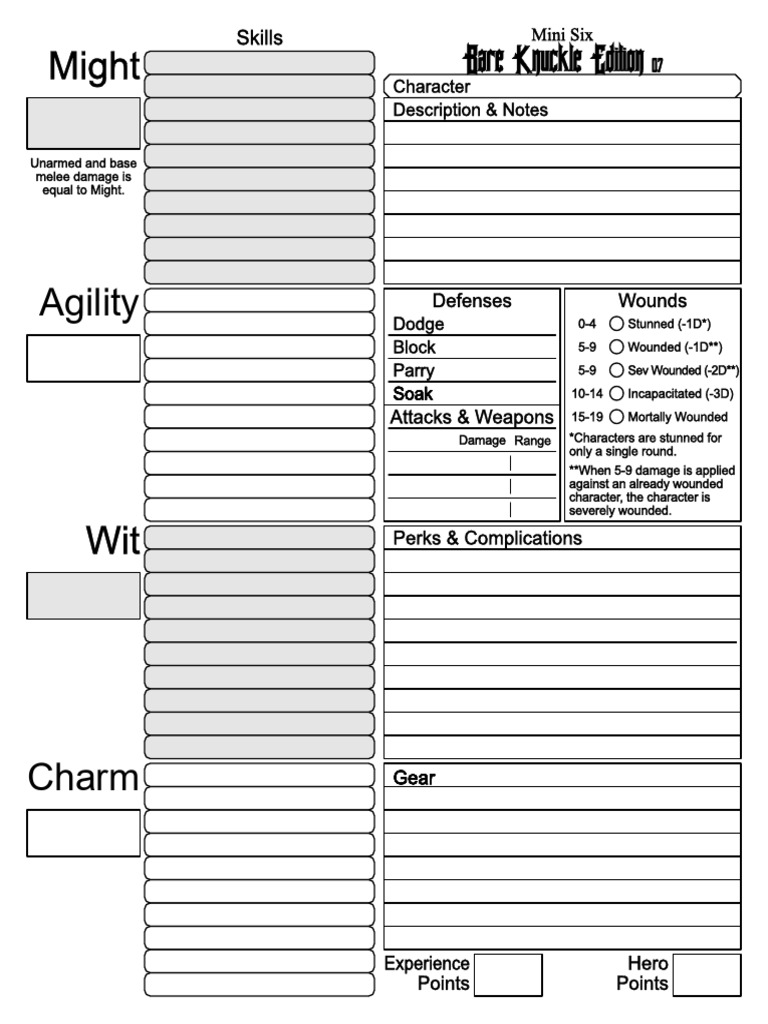 Mini Six BKE 0.7 Character Sheet | PDF