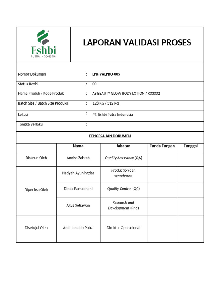 Laporan Validasi Proses | PDF