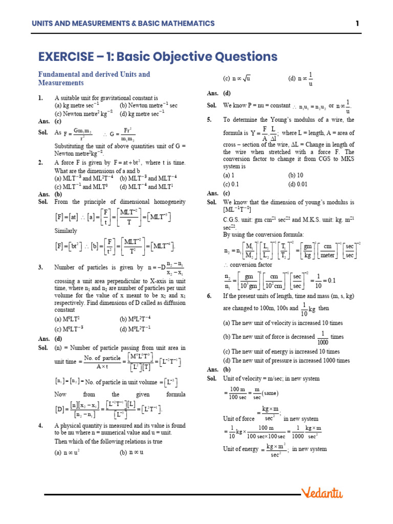 Units and Measurements EX-1 | PDF | Significant Figures | Force
