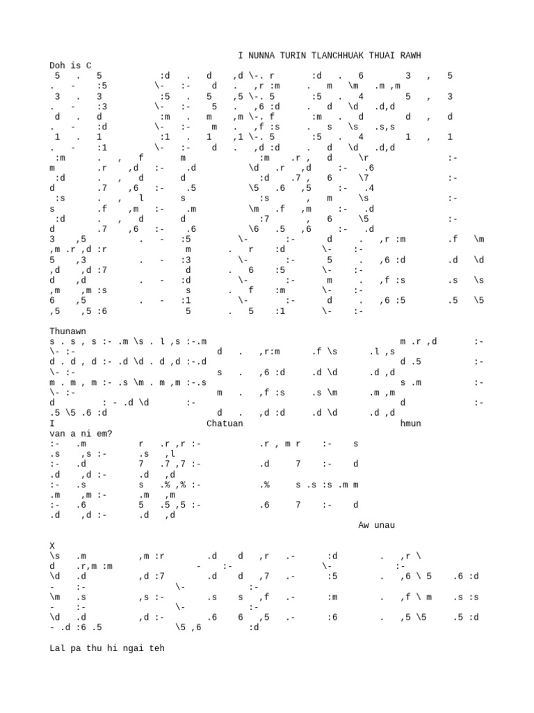 I Nunna Turin Tlanchhuak Lyrics | PDF