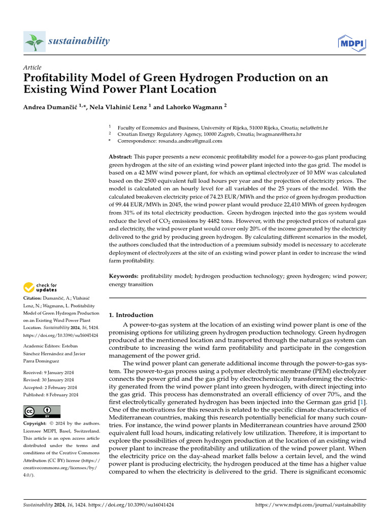 Profitability of Green Hydrogen Production | PDF | Wind Power ...