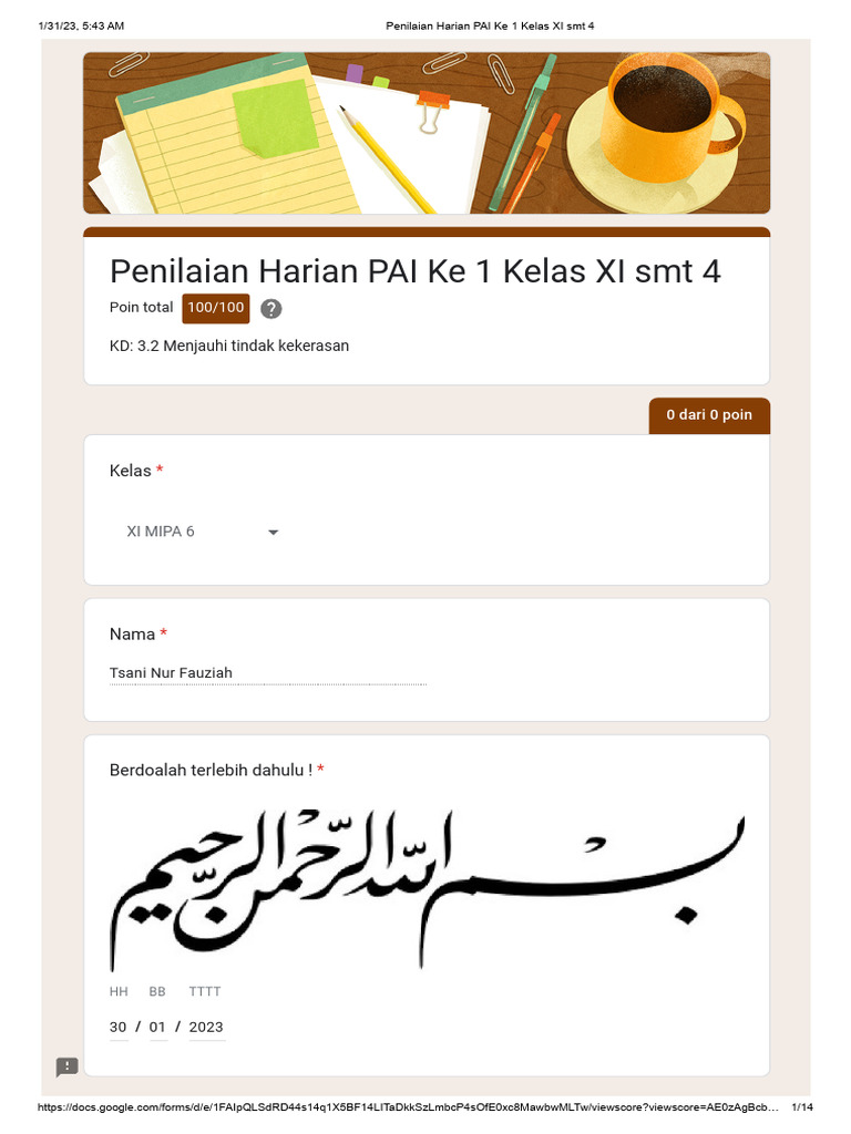 Penilaian Harian PAI Ke 1 Kelas XI | PDF