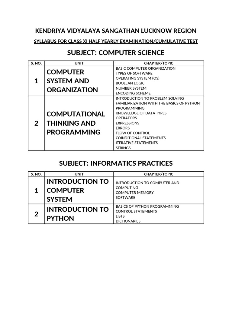 XI CS IP Syllabus | PDF