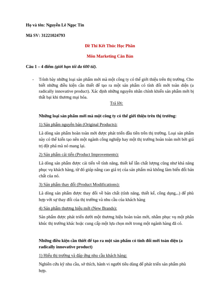 Họ và tên: Nguyễn Lê Ngọc Tín Mã SV: 31221024793 | PDF