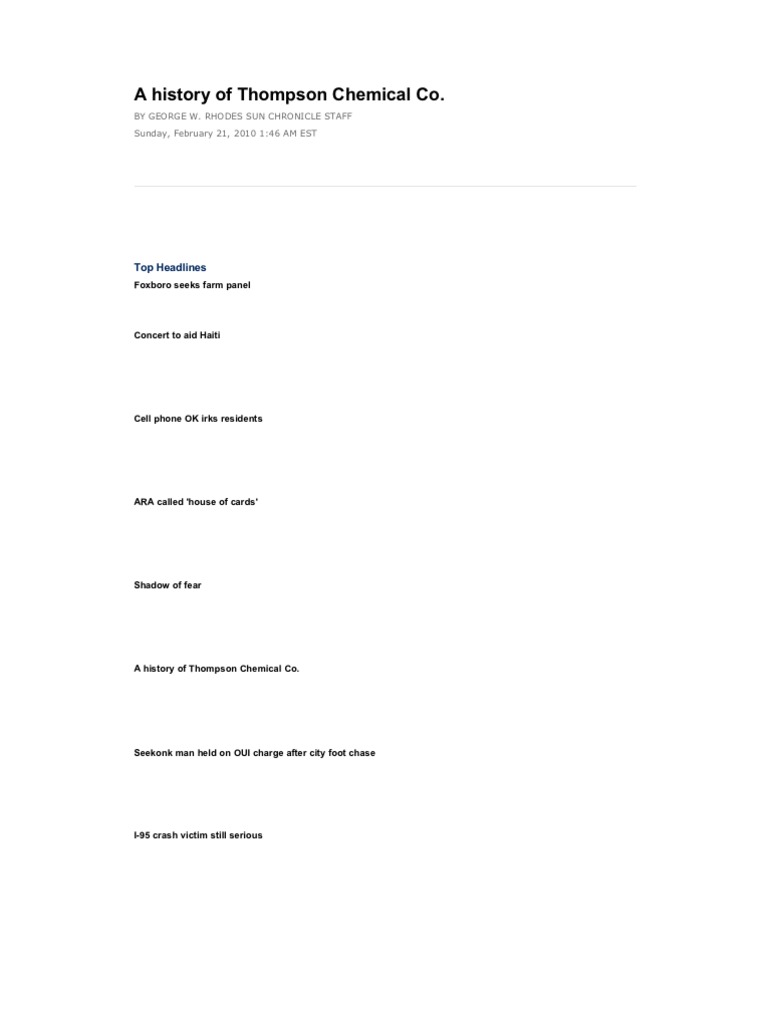 A History of Thompson Chemical Co | PDF | Polychlorinated Biphenyl ...