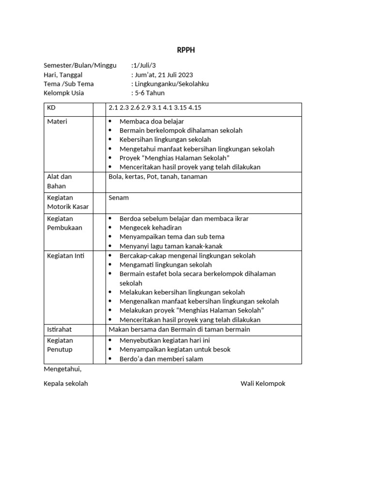 RPPH Topik Tanaman | PDF