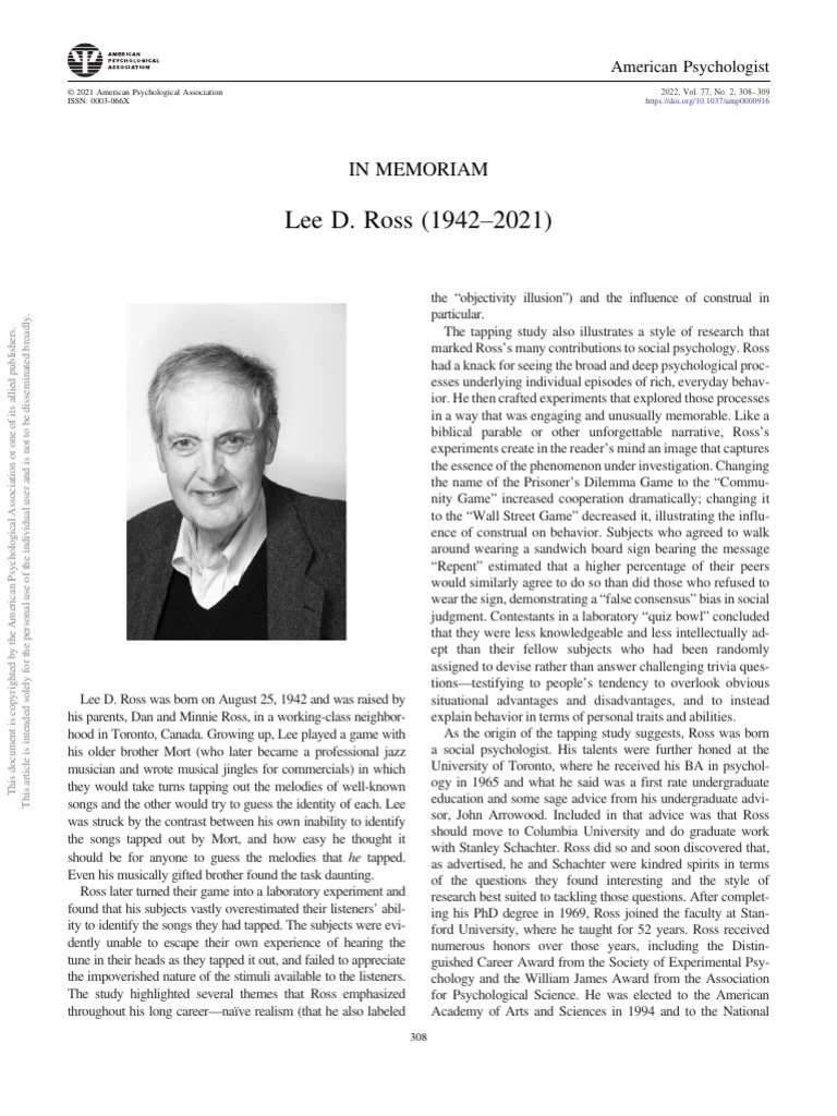 Li D Ross | PDF | Psychology | Bias