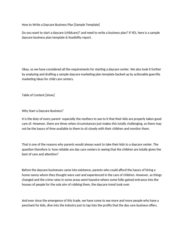 How to Write a Daycare Business Plan [Sample Template] | PDF | Child ...