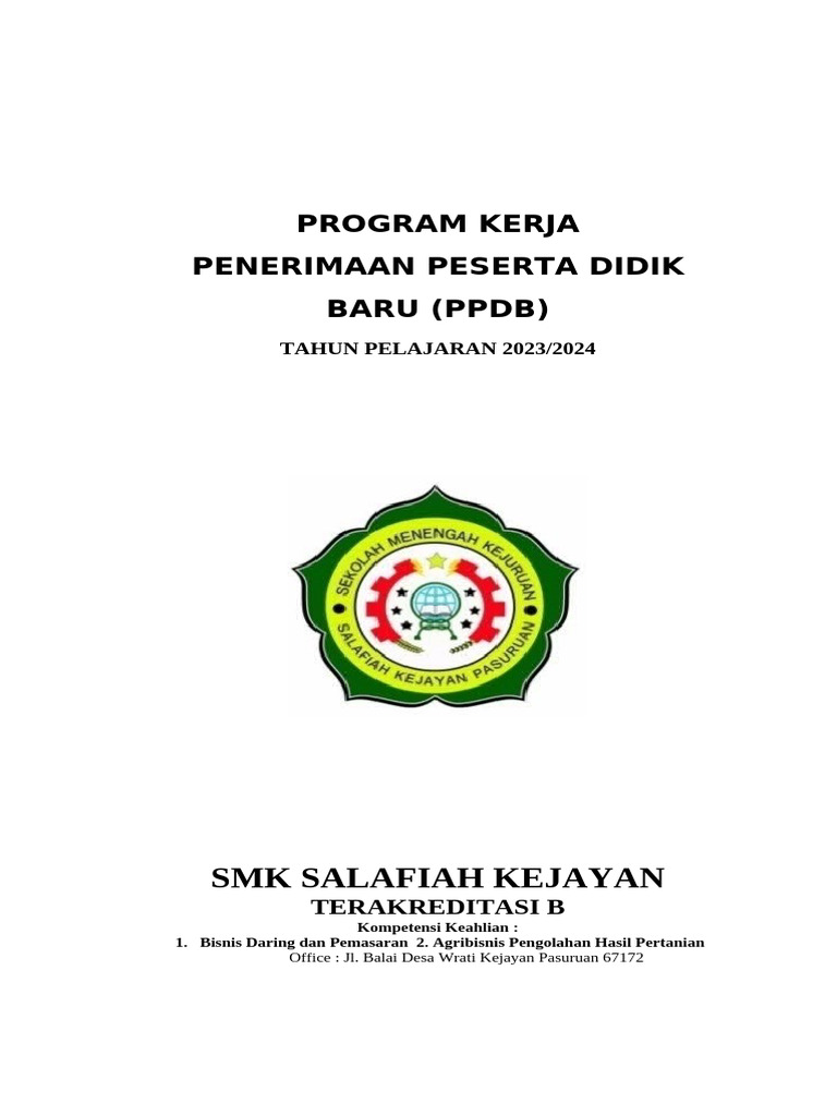 PROGRAM KERJA PPDB SMK SAKA 2023_2024 | PDF