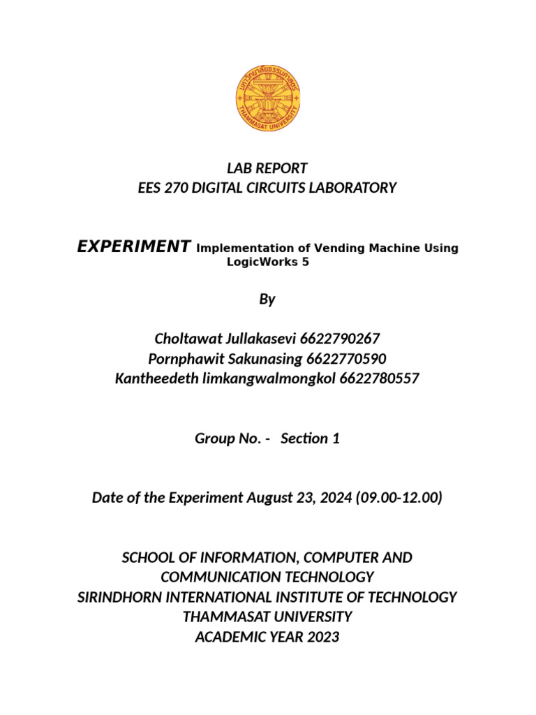 Vending Machine Design Using LogicWorks | PDF | Digital Electronics ...
