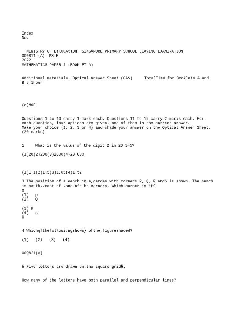 PSLE Math 2022 Paper 1 Booklets A-B | PDF