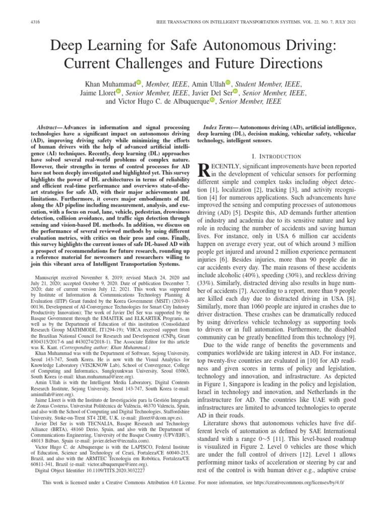 Deep Learning For Safe Autonomous Driving Current Challenges and Future Directions | PDF ...