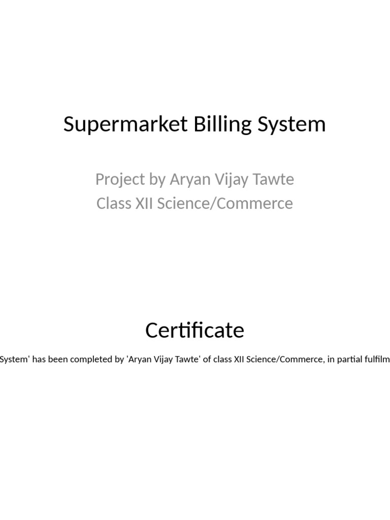 Supermarket Billing System Project | PDF
