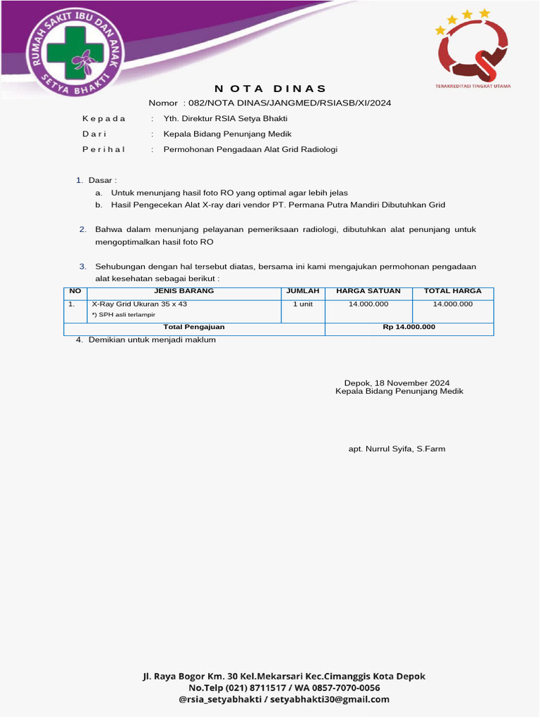 Nota Dinas 082 Permintaan Ulang Grid | PDF