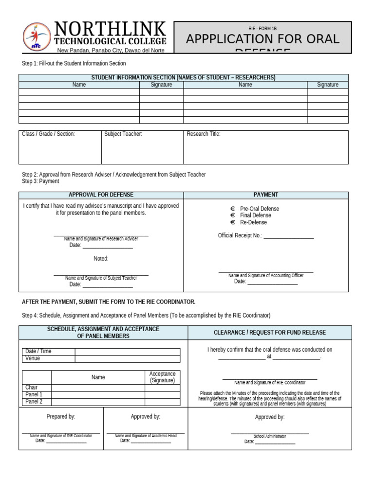 FORM 1b Application For Oral Defense 1 | PDF | Government