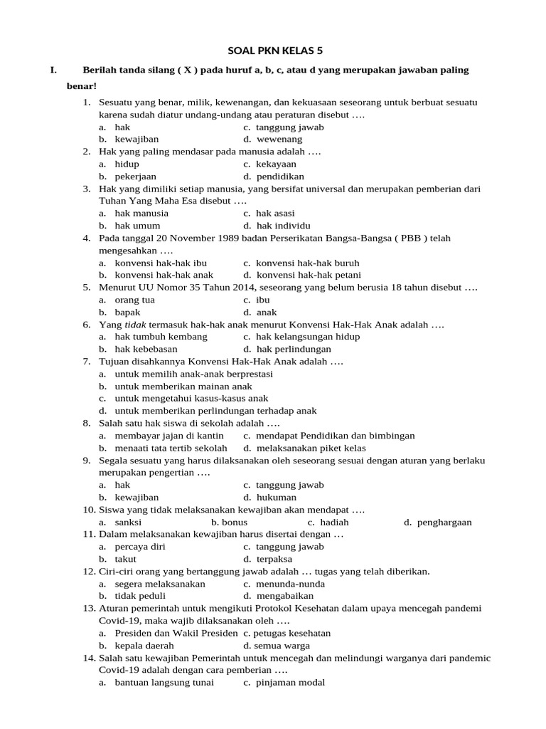 Soal PTS 2 PPKN Kelas 5 K13 | PDF
