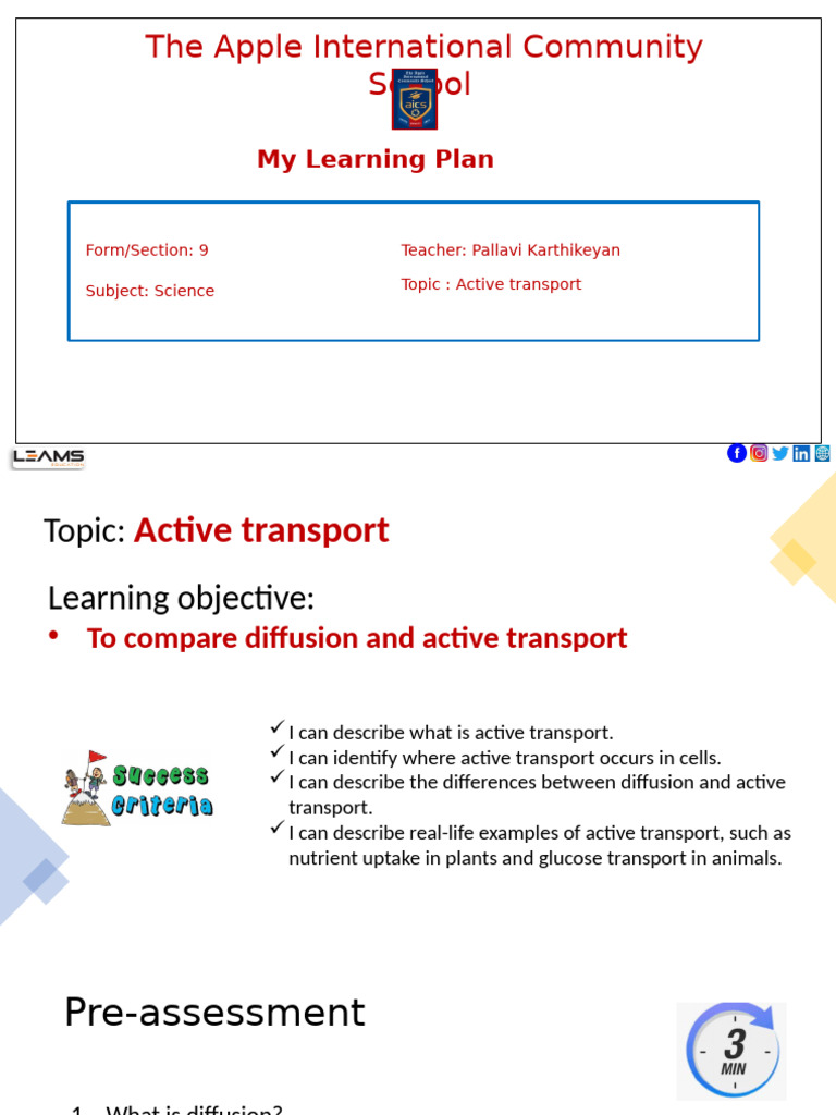 Y9 Active Transport Pdf Diffusion Biochemistry