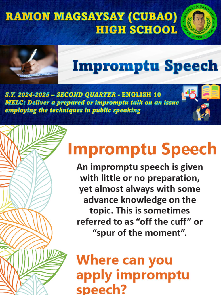 English 10 - Q2 - Impromptu Speech | PDF