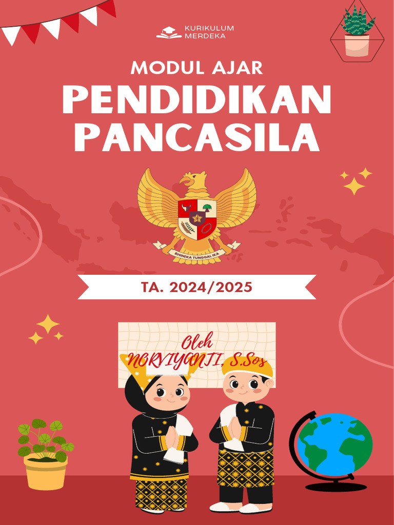 Sampul Buku Modul Ajar Pendidikan Pancasila Merah Ilustratif | PDF