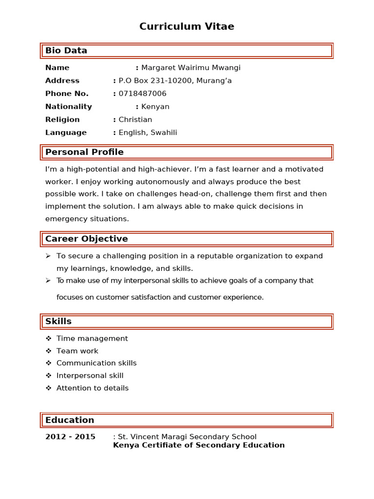 Margaret Mwangi's Professional CV | PDF