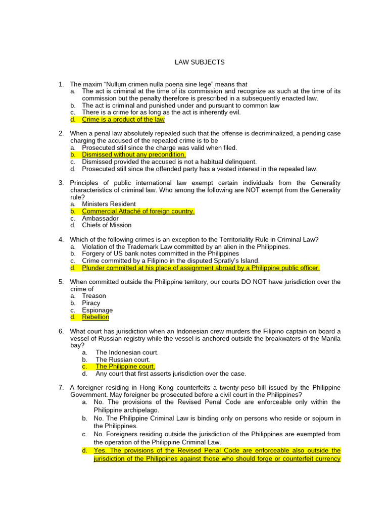 Criminal Law Sample Questionnaire | PDF | Crimes | Crime & Violence