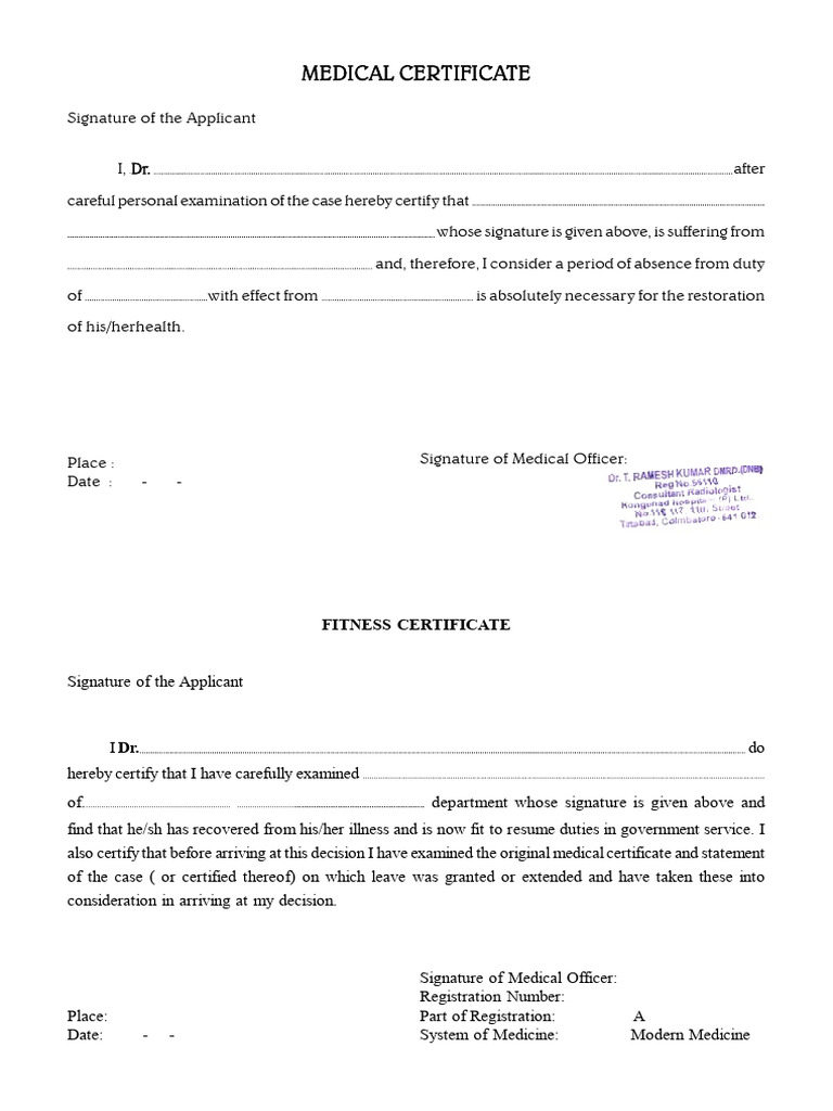 Medical and Fitness Certificates | PDF | Health Care | Medicine