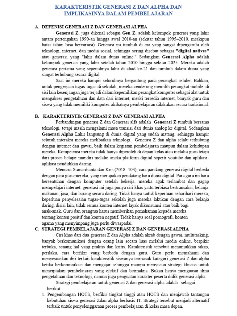RESUME karakteristik Gen Z dan Alpha | PDF