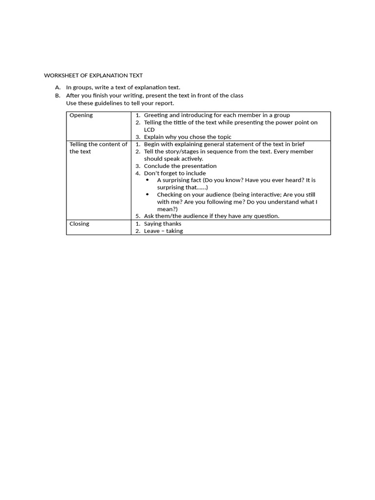 Worksheet of Explanation Text | PDF