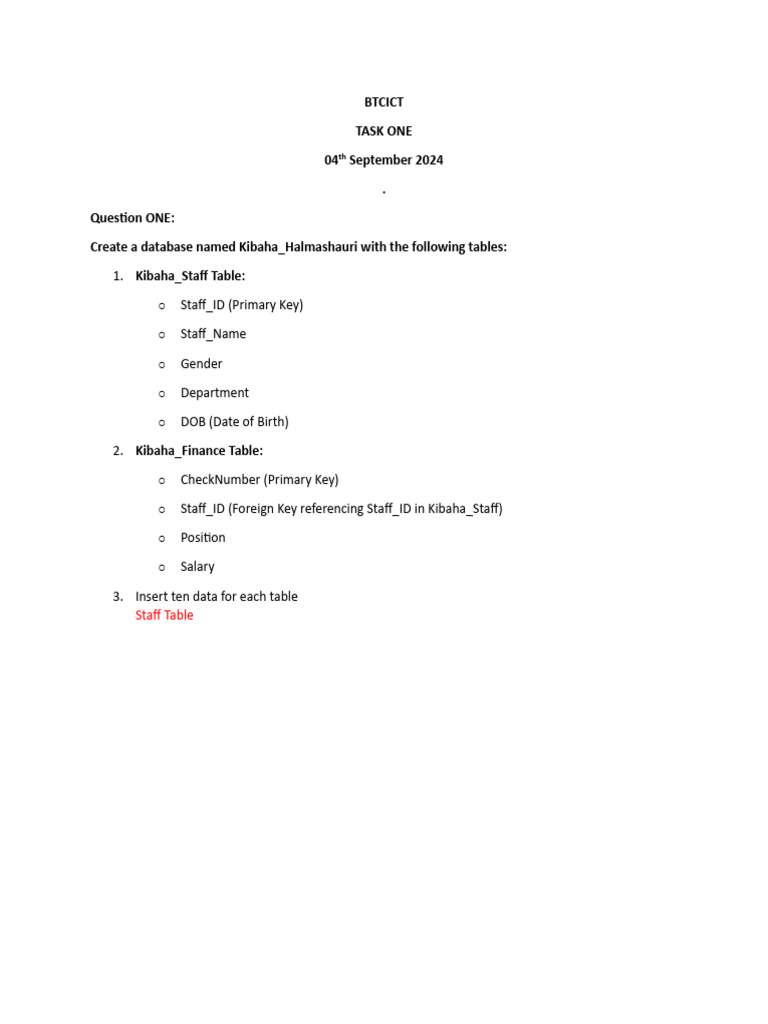 Class Task | PDF