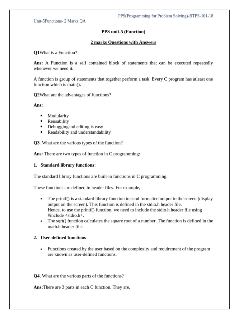 Pps Unit 5 - 2 Marks Ques With Ans | PDF | Parameter (Computer Programming) | Software Development