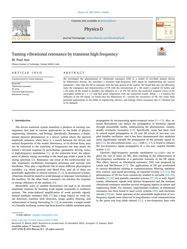 Taming Vibrational Resonance by Transient High Frequency | PDF ...