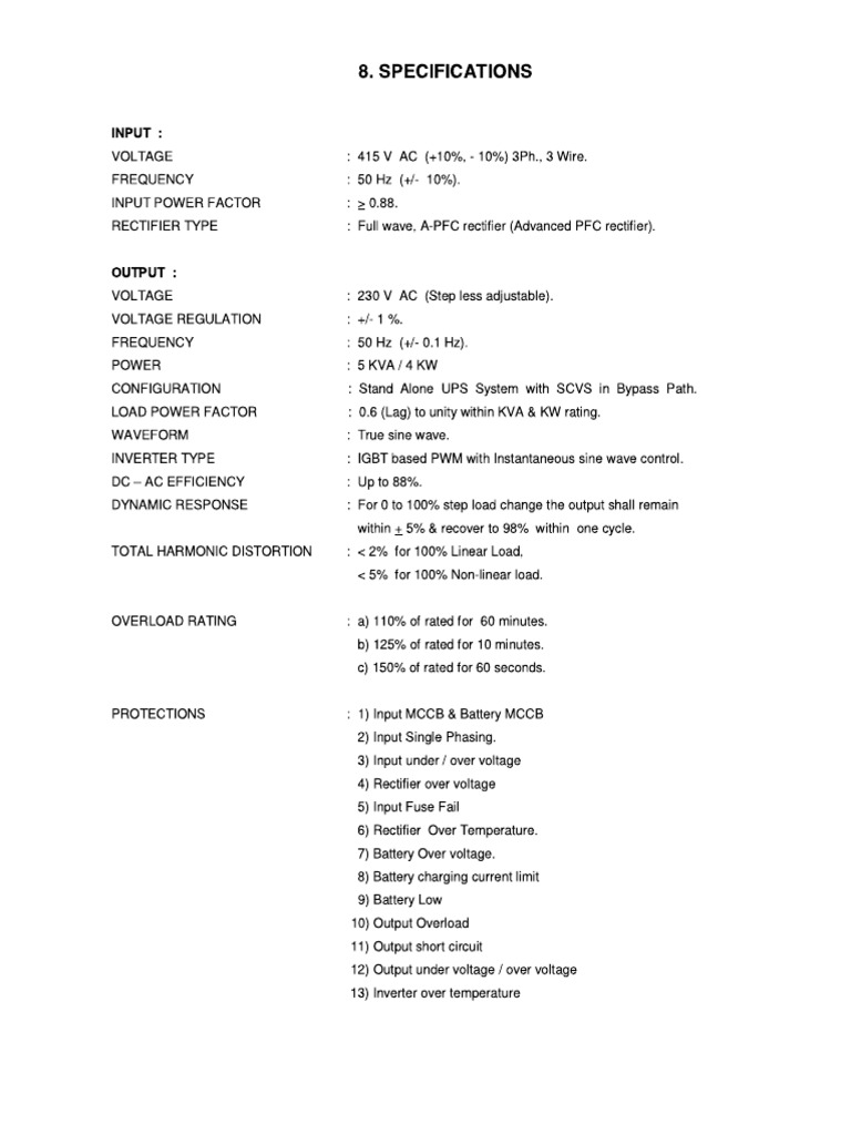 Existing Specification - 5 Kva | PDF