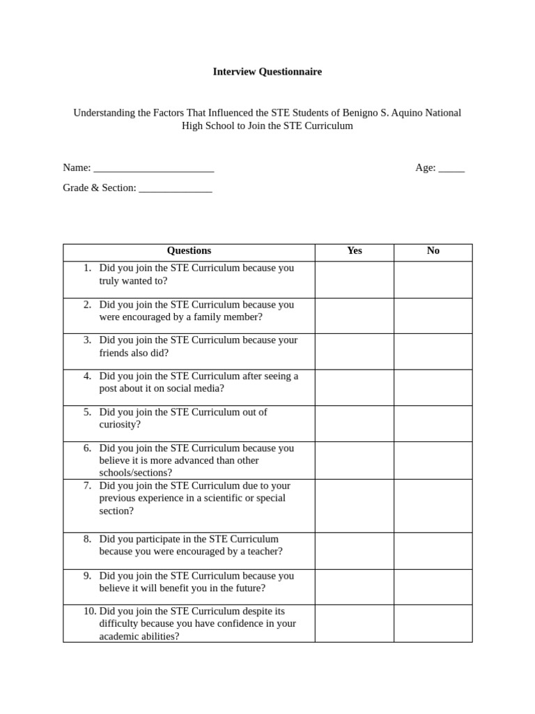 Questionnaire | PDF