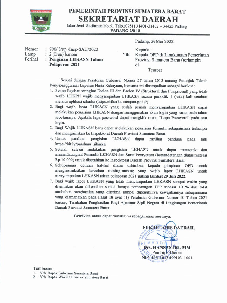 Surat Pengisian LHKASN | PDF