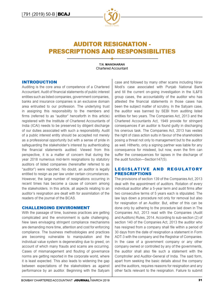 Auditor Resignation: Duties & Regulations | PDF | Auditor's Report | Audit