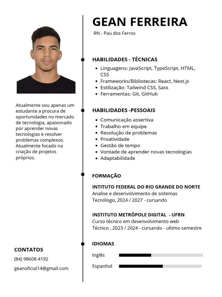 Currículo CV Básico Minimalista Simples Preto e Branco | PDF